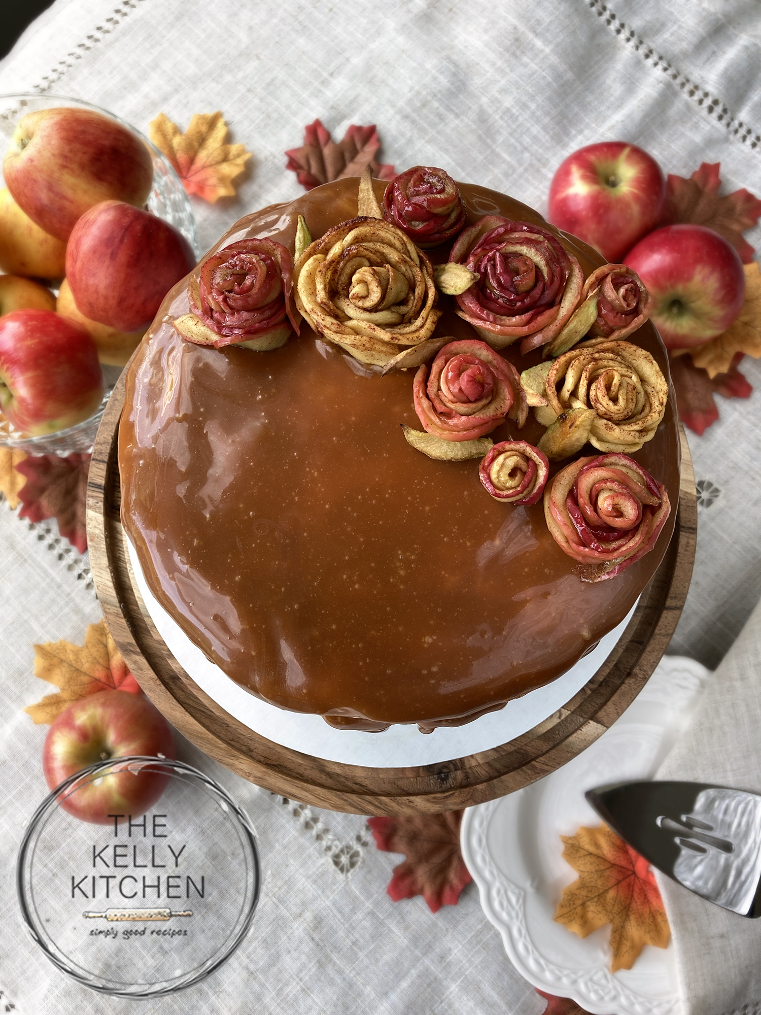 Caramel Apple Cake with Baked Apple Roses - THE KELLY KITCHEN